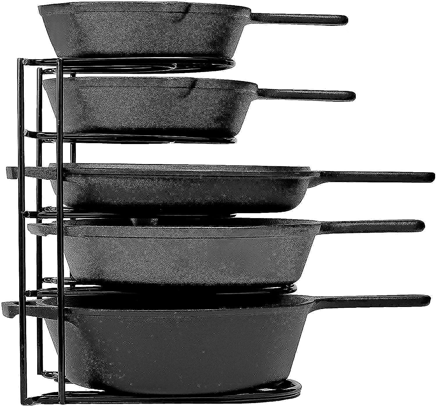 Heavy Duty Pan Organizer - 12" + 15"-Tall - 5 Tier Rack - Holds up to 50 LB - Holds Cast Iron Skillets, Griddles and Shallow Pots - Durable Steel Construction - Kitchen Storage - No Assembly Required