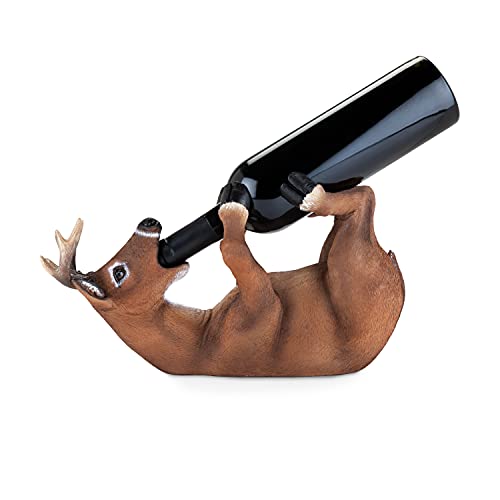 True Drunken Deer Polyresin Wine Bottle Holder Set of 1, Brown, Holds 1 Standard Wine Bottle