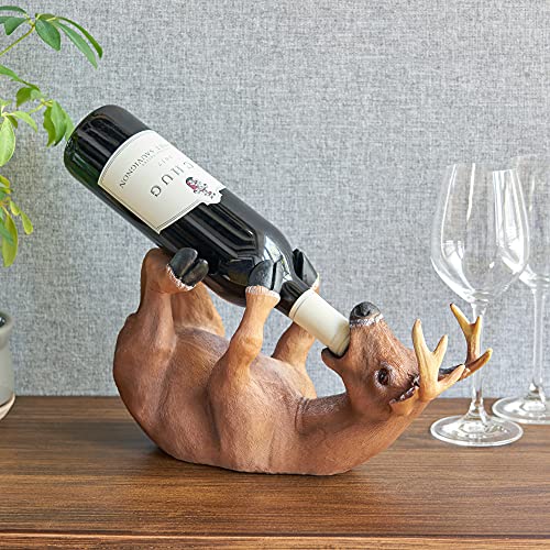 True Drunken Deer Polyresin Wine Bottle Holder Set of 1, Brown, Holds 1 Standard Wine Bottle