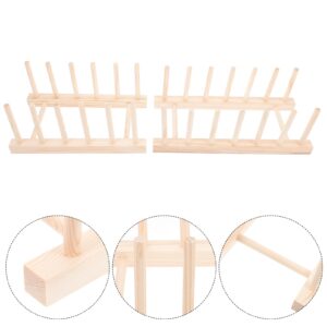 BESPORTBLE 2pcs Storage Rack Pot Lid Organizer Cutting Board Drying Stand Countertop Plate Holder Pot Pan Organizer Desk Topper Shelf Draining Rack Cup Drying Stand Baby Wood Tool Foldable