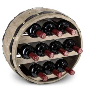 cota global barrell wine rack - natural wood industrial wall mounted barrel wine holder for 10 wine bottles, decorative wall mounted bottle rack, rustic wall wine storage shelf organizer for wine bar