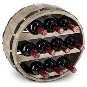 CoTa Global Barrell Wine Rack - Natural Wood Industrial Wall Mounted Barrel Wine Holder for 10 Wine Bottles, Decorative Wall Mounted Bottle Rack, Rustic Wall Wine Storage Shelf Organizer for Wine Bar