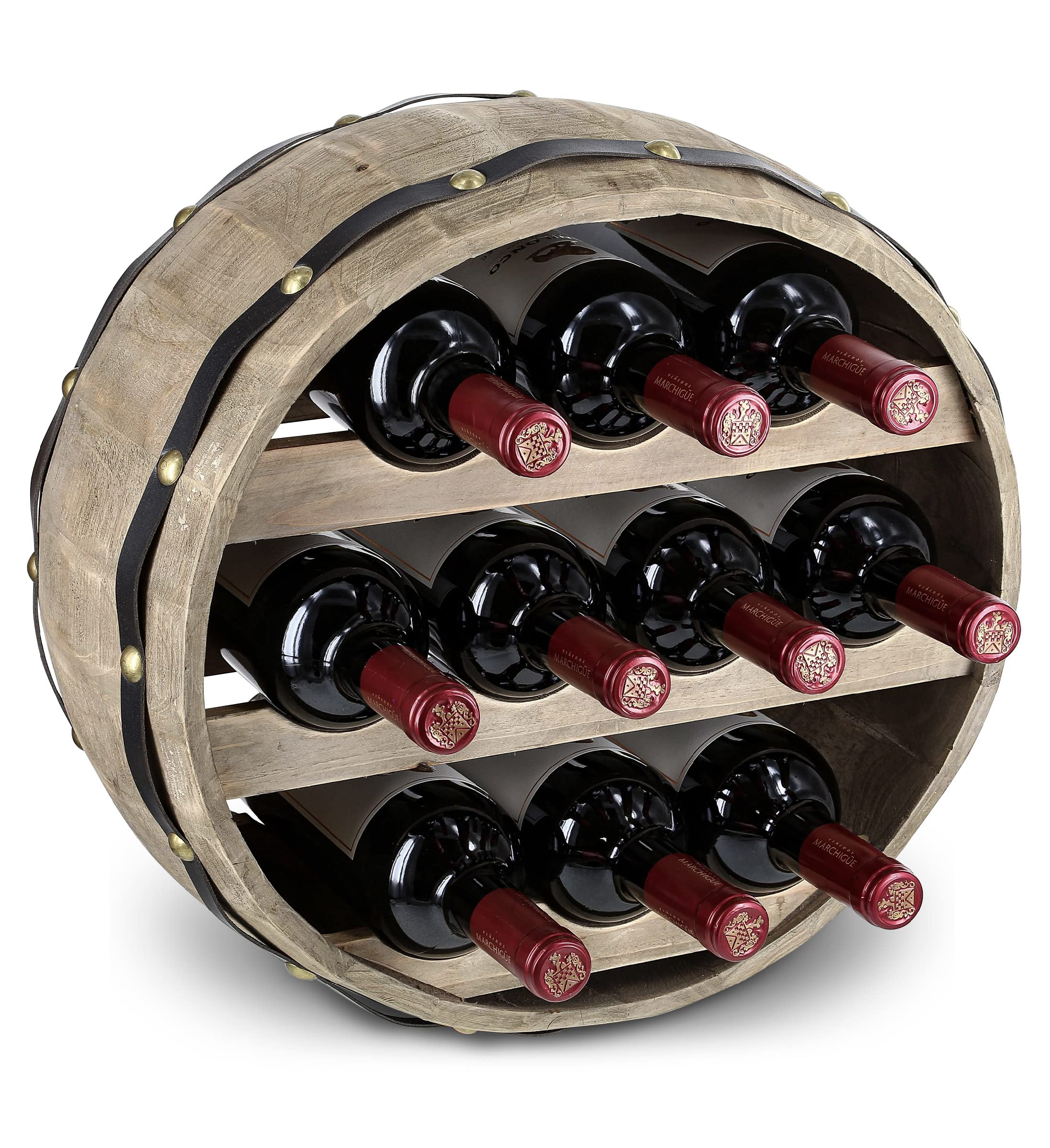 CoTa Global Barrell Wine Rack - Natural Wood Industrial Wall Mounted Barrel Wine Holder for 10 Wine Bottles, Decorative Wall Mounted Bottle Rack, Rustic Wall Wine Storage Shelf Organizer for Wine Bar