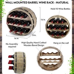 CoTa Global Barrell Wine Rack - Natural Wood Industrial Wall Mounted Barrel Wine Holder for 10 Wine Bottles, Decorative Wall Mounted Bottle Rack, Rustic Wall Wine Storage Shelf Organizer for Wine Bar