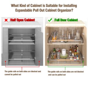 Pull Out Cabinet Organizer, 17.1~28"W x 22.5"D Expandable Pull Out Shelves for Kitchen Cabinets, Heavy Duty Metal Slide Out Pantry Shelves Sliding Shelf for Home Kitchen,Under Sink,Bathroom,Wardrobe