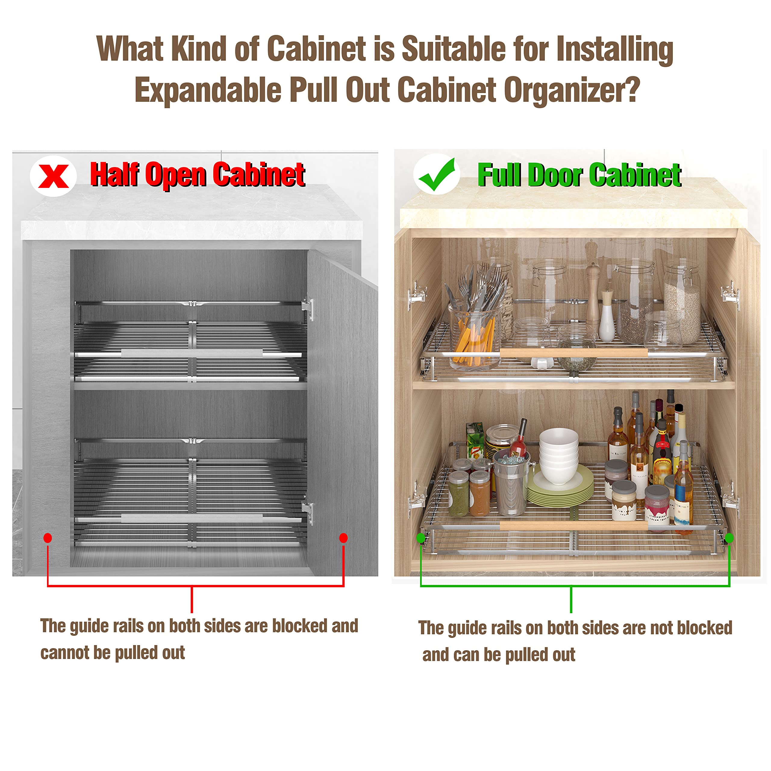 Pull Out Cabinet Organizer, 17.1~28"W x 22.5"D Expandable Pull Out Shelves for Kitchen Cabinets, Heavy Duty Metal Slide Out Pantry Shelves Sliding Shelf for Home Kitchen,Under Sink,Bathroom,Wardrobe