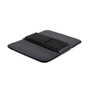 Umbra UDRY, 24 x 18 inches Rack and Microfiber Dish Drying Mat-Space-Saving Lightweight Design Folds Up for Easy Storage, Black