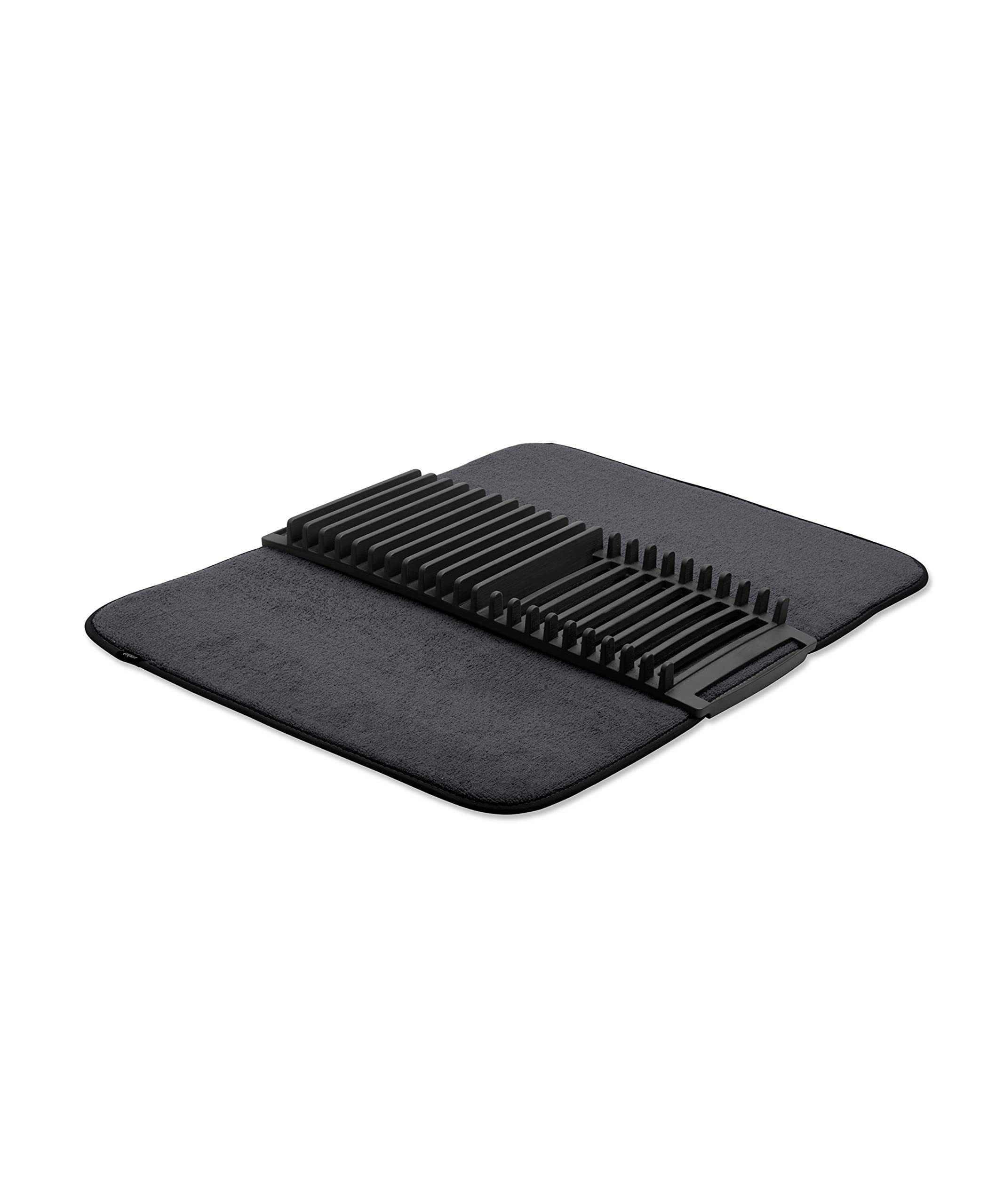 Umbra UDRY, 24 x 18 inches Rack and Microfiber Dish Drying Mat-Space-Saving Lightweight Design Folds Up for Easy Storage, Black