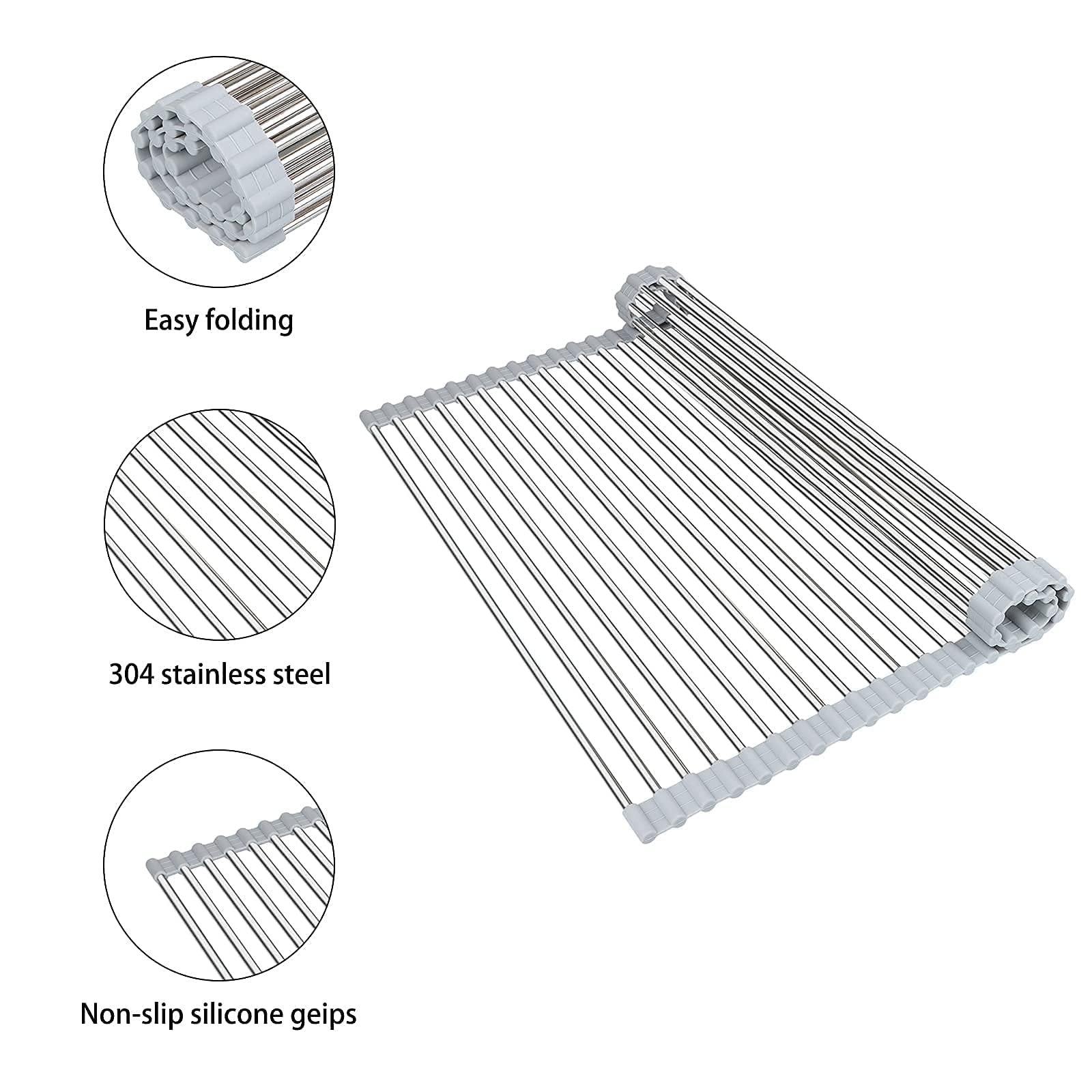 YAHAFI Roll Up Dish Drying Rack - Expandable Kitchen Accessories,Sink Protectors for Kitchen Sink Dish Racks - for Kitchen Counter,Kitchen Rack, 14.6inch(L 19.7inch（W)