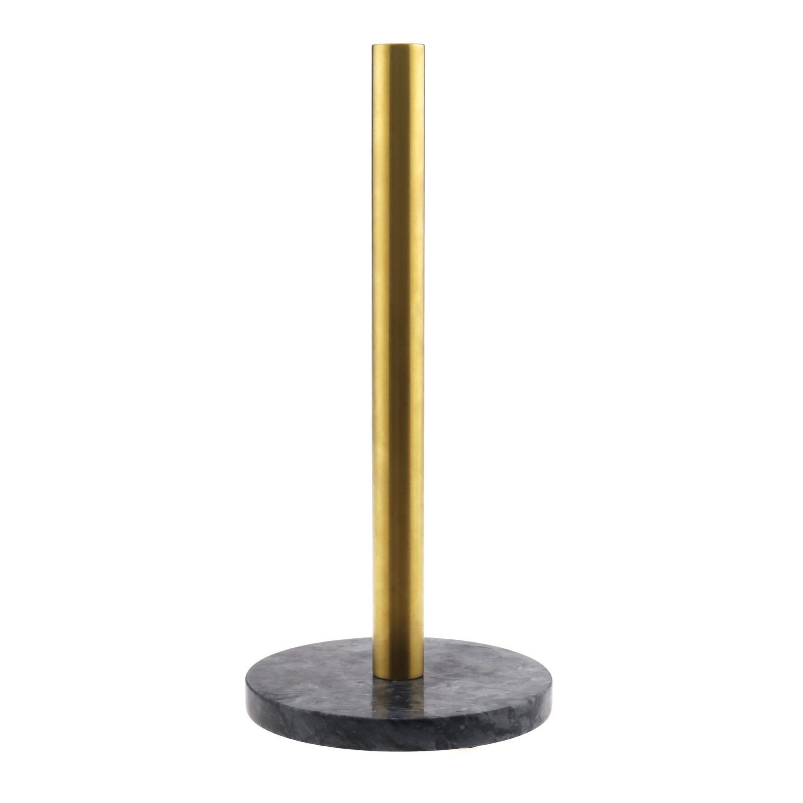 SING F LTD Industrial Vertical Tube Paper Towel Holder Countertop for Kitchen and Bathroom Black Marble Brass Storage