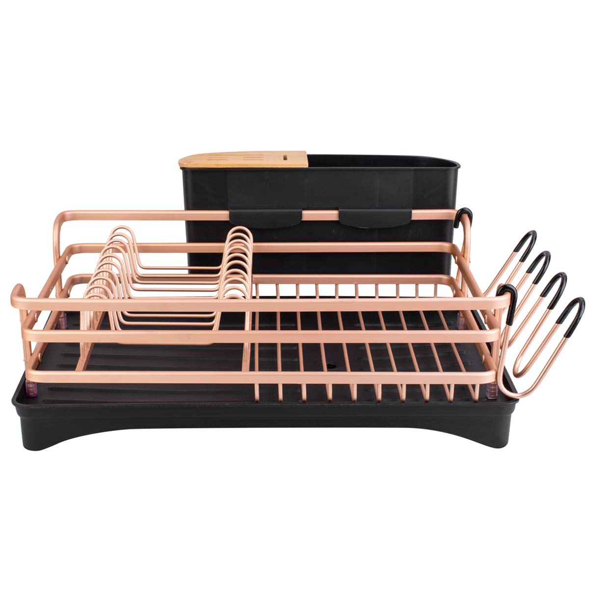 BACOENG Aluminum Dish Drying Rack,Never Rust Dish Rack with Removable Cutlery Holder & Cup Holder, 360° Swivel Spout Drain Board,Gold