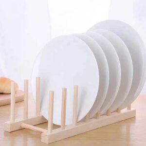 MUNTICO Bamboo Wood Dish Rack for Kitchen Cabinet, Dishes, Books, Wine Glass, Chopping Board Holder, Dish Drainer for Kitchen, Counter (Pack of 4)