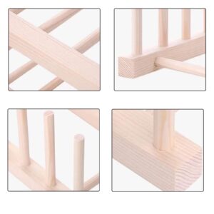 MUNTICO Bamboo Wood Dish Rack for Kitchen Cabinet, Dishes, Books, Wine Glass, Chopping Board Holder, Dish Drainer for Kitchen, Counter (Pack of 4)