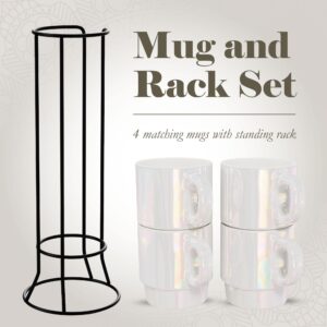 American Atelier Coffee Mug Set with Coffee Mug Rack | Ceramic Coffee Mugs Set of 4 | Stackable Coffee Mugs with Rack | Coffee Cup Set with Coffee Cup Rack | 14oz Capacity (Pearlized)