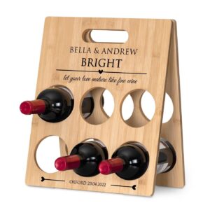 maverton personalized wine rack for pair - wine holder with overprint - wooden table stand for wedding - 6 wine bottles organizer for couple - for anniversary - for christmas - love