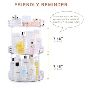 ROWNYEON Rotating Makeup Organizer 3 Tier Makeup Carousel with Handle, Bathroom Organizer Diamond Texture Perfume Organizer Spinning Cosmetics Organizer for Vanity, Pantry, Countertops, Kitchen