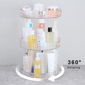 ROWNYEON Rotating Makeup Organizer 3 Tier Makeup Carousel with Handle, Bathroom Organizer Diamond Texture Perfume Organizer Spinning Cosmetics Organizer for Vanity, Pantry, Countertops, Kitchen