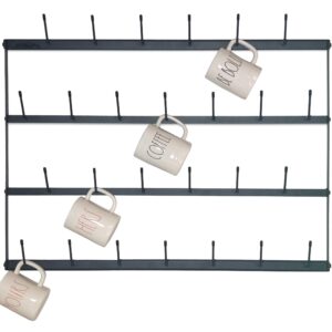 Claimed Corner Horizontal Wall Mug Rack - Large Wall Mounted Storage Display Organizer Rack for Coffee Mugs, Tea Cups, Mason Jars, and More. (34" x 23.5")