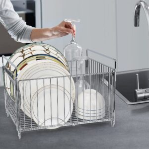 ChengFu Deep Dish Drying Rack and Utensil Cutlery Holder, Deep Large Dish Drying Rack, Dish Racks for Kitchen Counter, Holds 10, 10.5, 12 inch Dinner Plates