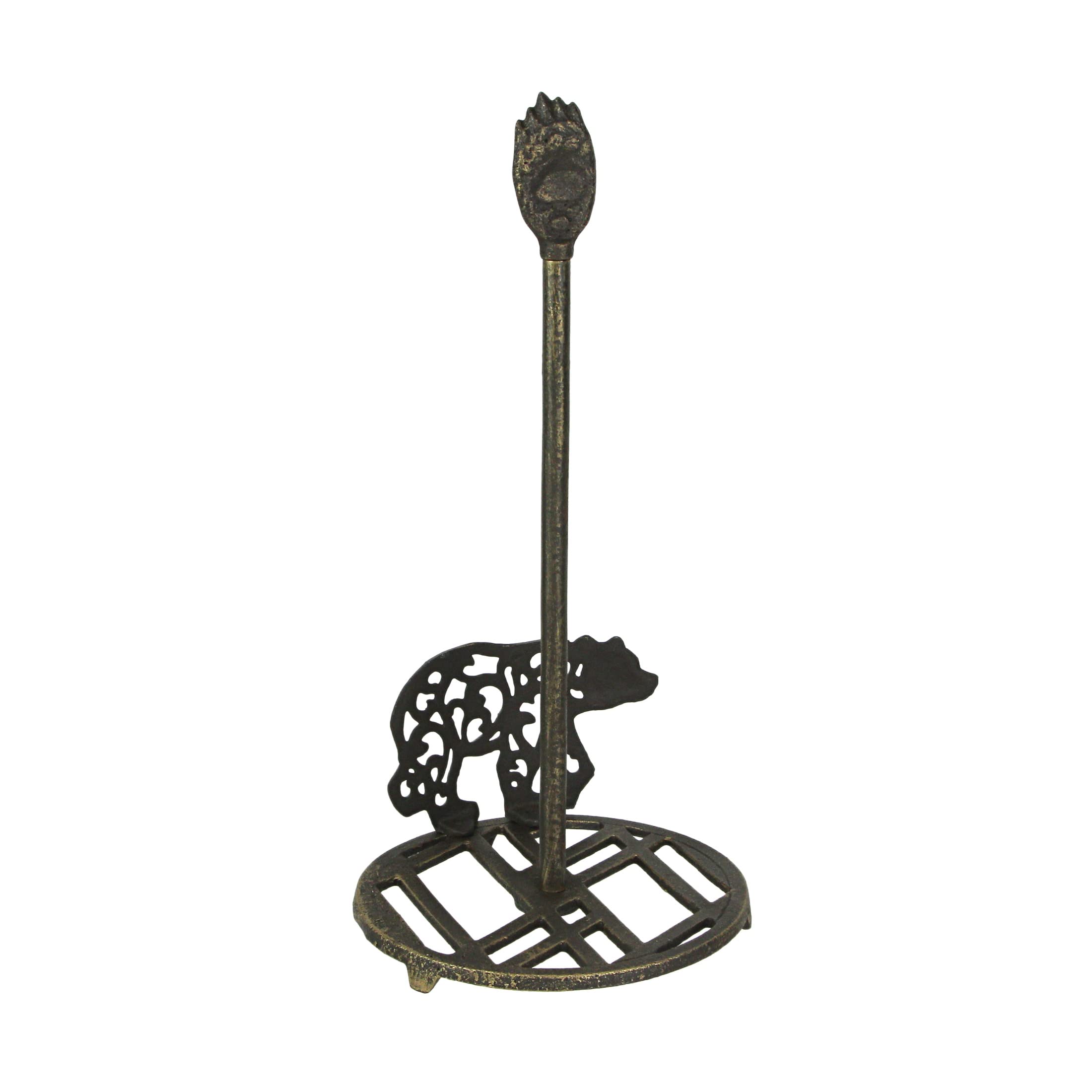 Bear-Themed Rustic Cast Iron Paper Towel Holder - Enhance Your Kitchen with Mountain Cabin Charm and Functional Style - Easy Assembly -14.5 Inches High