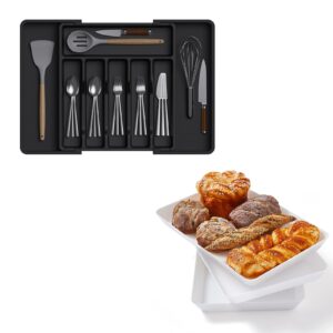 lifewit silverware drawer organizer and 3pcs plastic serving tray