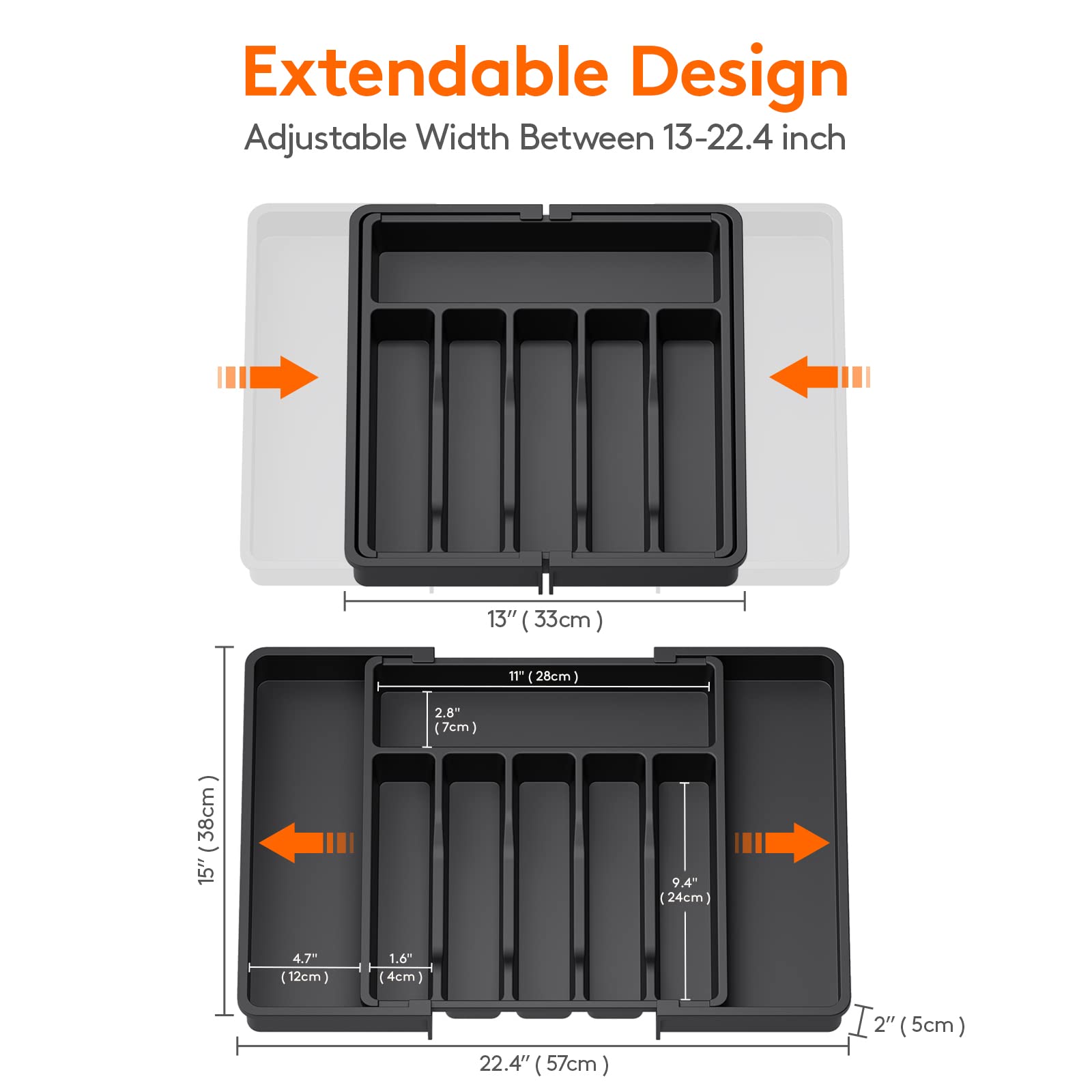 Lifewit Silverware Drawer Organizer and 3pcs Plastic Serving Tray