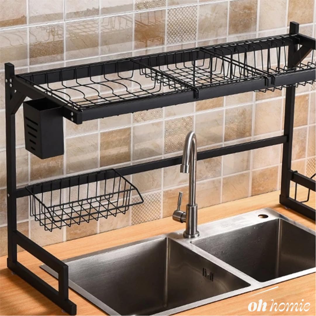 Oh Hommie Dish Drying Rack for Kitchen Counter, Dish Drainers for Kitchen Counter, Dish Rack Over Sink, Stainless Steel, Large Dish Drying Rack