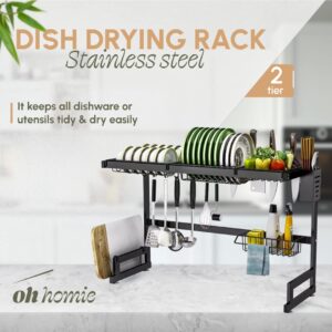 Oh Hommie Dish Drying Rack for Kitchen Counter, Dish Drainers for Kitchen Counter, Dish Rack Over Sink, Stainless Steel, Large Dish Drying Rack