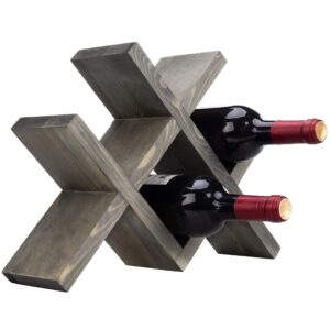 mygift vintage gray wood 4-bottle countertop wine storage rack, wine bottle tabletop display holder