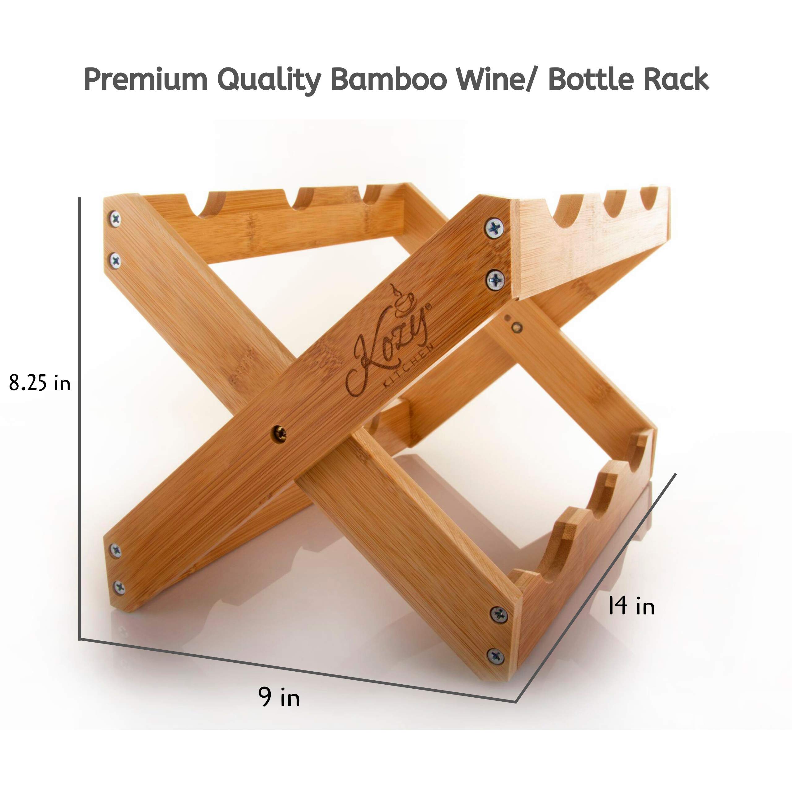 Kozy Kitchen Countertop Wine Rack- 100% Organic Bamboo- Wine Organizer- Wine Holder- Tabletop Display (100% Bamboo- Foldable)