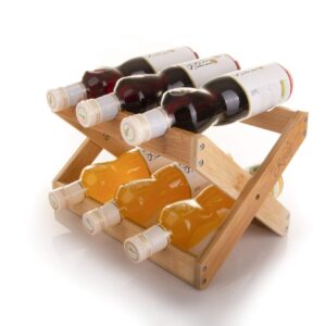 Kozy Kitchen Countertop Wine Rack- 100% Organic Bamboo- Wine Organizer- Wine Holder- Tabletop Display (100% Bamboo- Foldable)