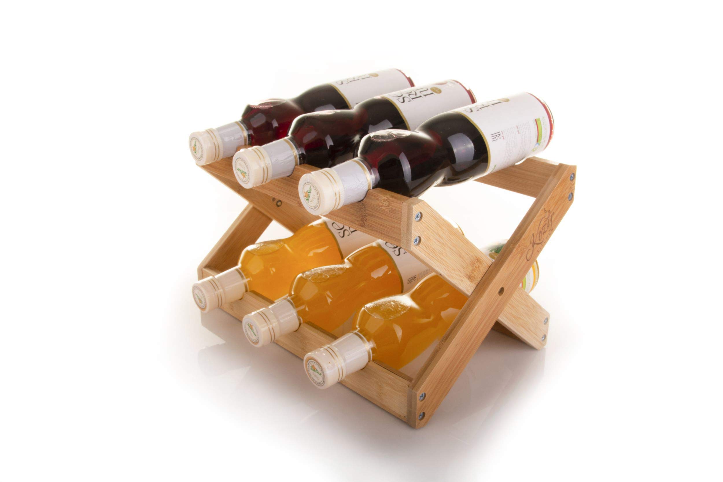 Kozy Kitchen Countertop Wine Rack- 100% Organic Bamboo- Wine Organizer- Wine Holder- Tabletop Display (100% Bamboo- Foldable)