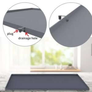 Premium 34” x 22” Under Sink Mat with Bonus Faucet Splash Guard: Waterproof Silicone Kitchen Sink Mat with Drain Hole - Rubber Mat Cabinet Protector, Anti-Slip, and Waterproof Kitchen Cabinet Liner