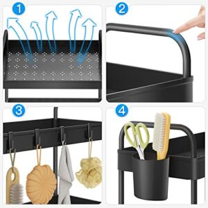 PXRACK 2-Tier Under Sink Organizer, Sliding Under Bathroom Cabinet Storage Drawer Basket Organizer Rack with Hooks, Hanging Cup, Handles, Under Sink Shelf Organizer for Bathroom, Kitchen