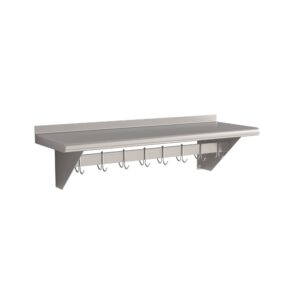 krollen industrial 12" x 36" stainless steel wall mounted pot rack with shelf and 18 galvanized hooks