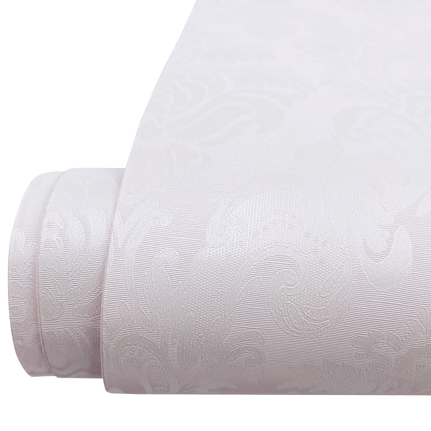 SimpleLife4U Peel & Stick Shelf Liner Waterproof Drawer Paper 17.7 Inch by 9.8 Feet, White Damask