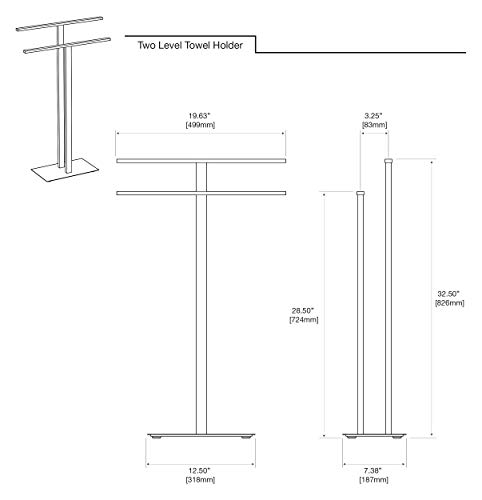 Gatco 1552MX Modern Floorstanding Two Level Towel Holder, Matte Black