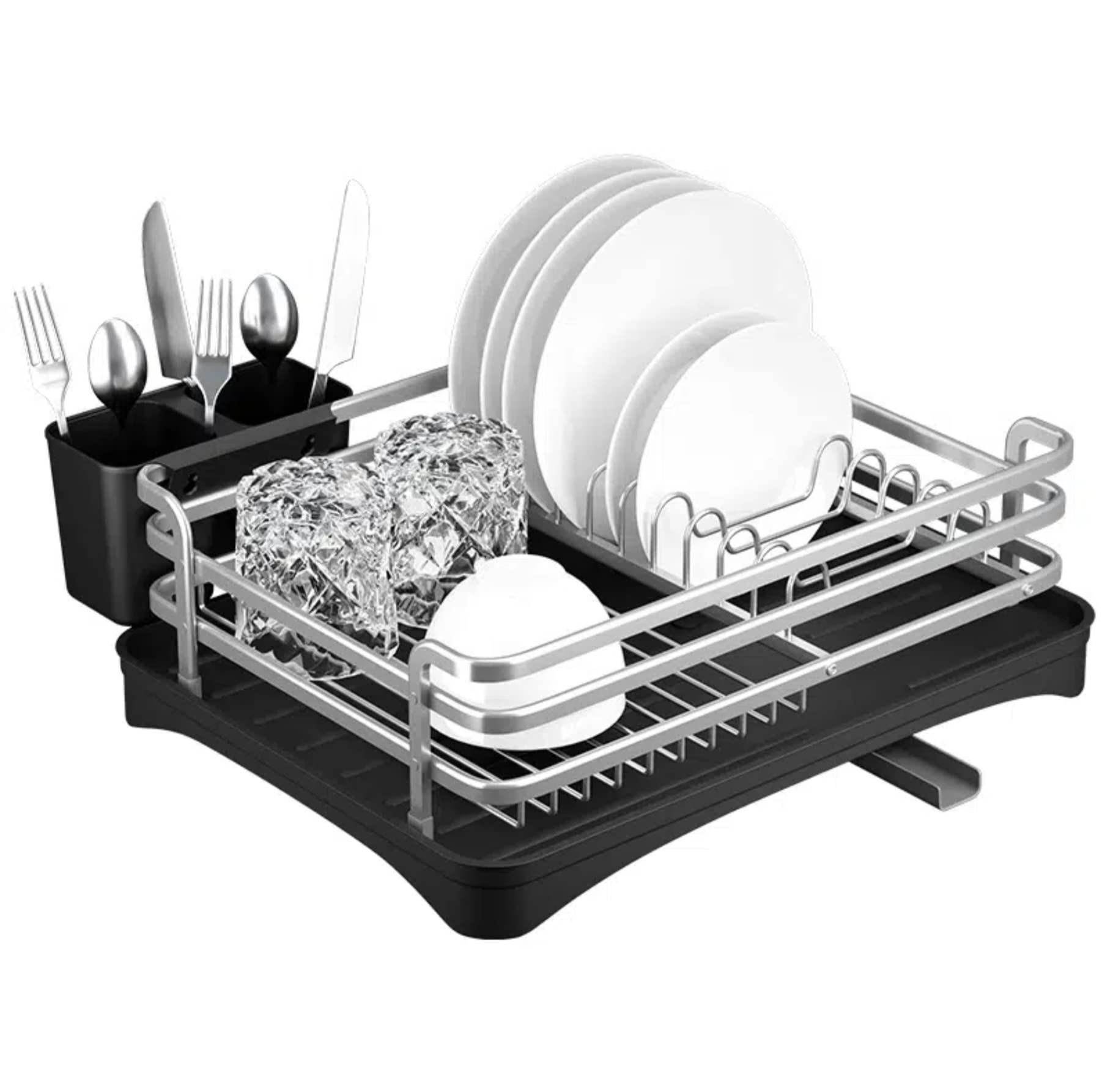 1pc Dish Drying Rack, Space-Saving Dish Rack, Dish Racks for Kitchen Counter, Durable Stainless Steel Kitchen Drying Rack with A Cutlery Holder, Drying Rack for Dishes, Knives, Spoons, and Forks