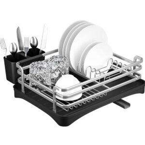 1pc Dish Drying Rack, Space-Saving Dish Rack, Dish Racks for Kitchen Counter, Durable Stainless Steel Kitchen Drying Rack with A Cutlery Holder, Drying Rack for Dishes, Knives, Spoons, and Forks