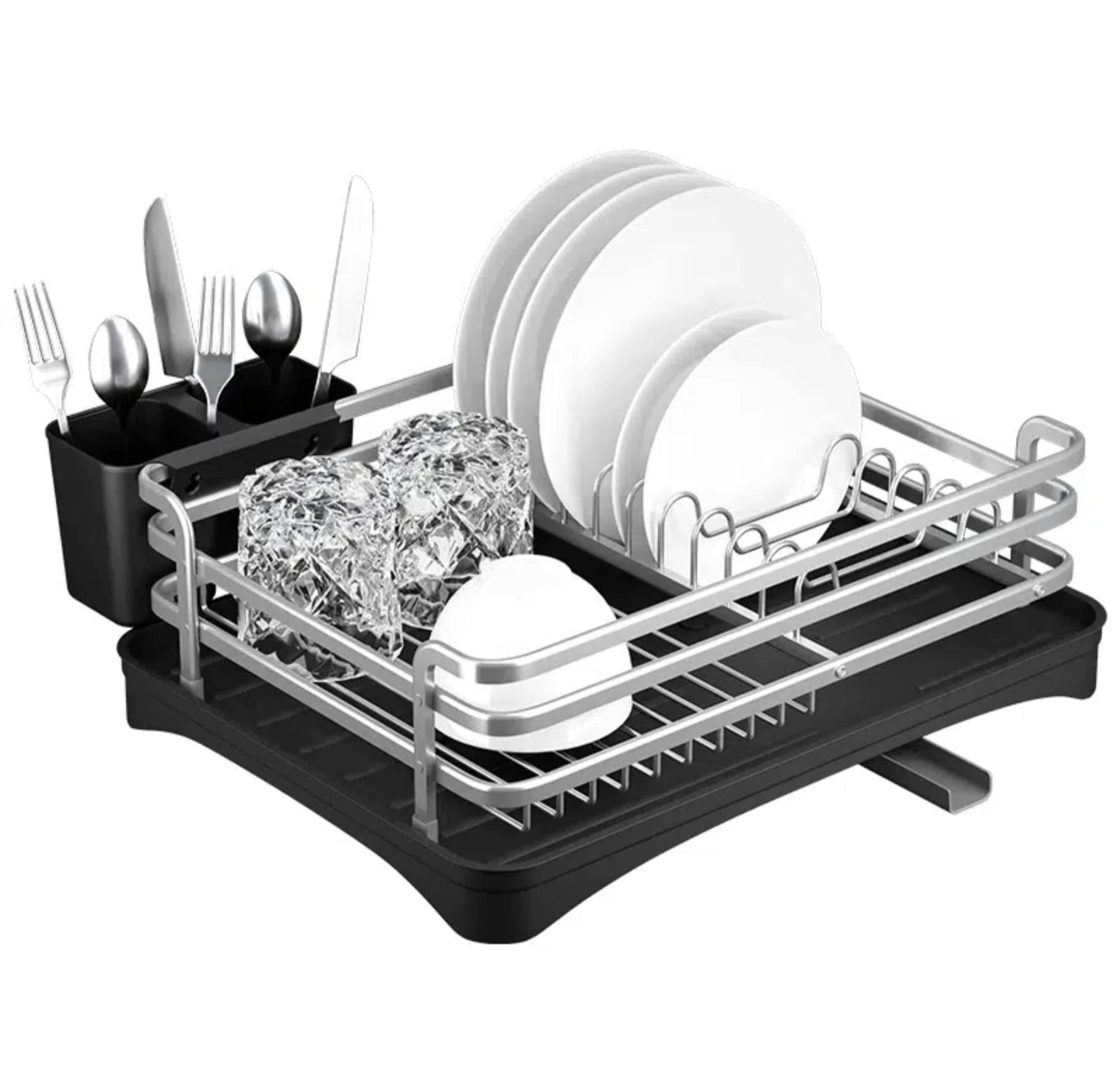 1pc Dish Drying Rack, Space-Saving Dish Rack, Dish Racks for Kitchen Counter, Durable Stainless Steel Kitchen Drying Rack with A Cutlery Holder, Drying Rack for Dishes, Knives, Spoons, and Forks