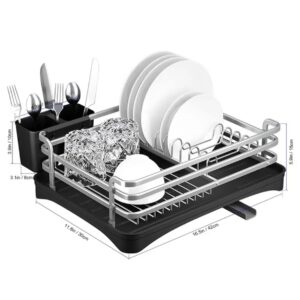 1pc Dish Drying Rack, Space-Saving Dish Rack, Dish Racks for Kitchen Counter, Durable Stainless Steel Kitchen Drying Rack with A Cutlery Holder, Drying Rack for Dishes, Knives, Spoons, and Forks