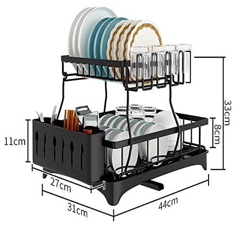 yagiya Dish Drying Rack，2-Tier Dish Racks for Kitchen Counter，Large Dish Rack with Knife case Cup Holder，Dish Drainer Organizer with Utensil Holder, Dish Drying Rack with Drain Board