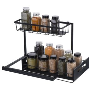 uxcell under sink organizer, pull out cabinet organizer 2-tier slide out sliding shelf under cabinet countertop storage multi-use rack for under kitchen bathroom organizers, black