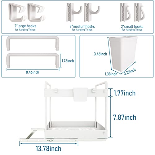 DonYeco Under Sink Organizer, 2 Tier Bathroom Storage Rack, Under-Mount Sliding Drawer Slides，White