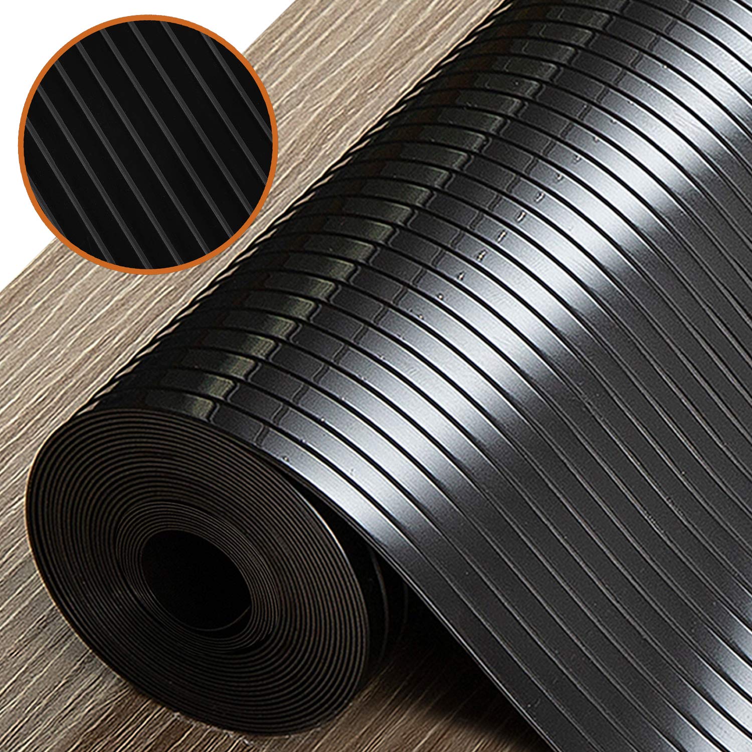 SinhRinh Drawer and Shelf Liner, 17.5IN x 20FT Non Slip Non Adhesive Cabinet Liner for Kitchen and Desk - Black Ribbed