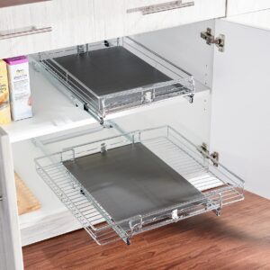 FILTREN Set of 2 Large Pull Out Organizer, Expanding Sliding Cabinet Drawer with Black Liners 30x20x4 in.