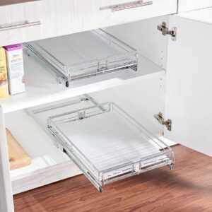 FILTREN Set of 2 Large Pull Out Organizer, Expanding Sliding Cabinet Drawer with Black Liners 30x20x4 in.