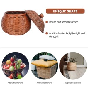 Cabilock Wicker Woven Basket Mini Rattan Storage Basket Pumpkin Shaped Round Rattan Boxes with Lid Hand- Woven Organizer Bin Pot Container for Snacks Gobang Chess Egg Fruit