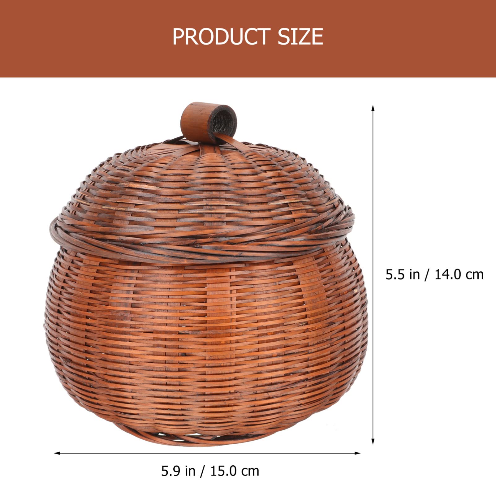 Cabilock Wicker Woven Basket Mini Rattan Storage Basket Pumpkin Shaped Round Rattan Boxes with Lid Hand- Woven Organizer Bin Pot Container for Snacks Gobang Chess Egg Fruit