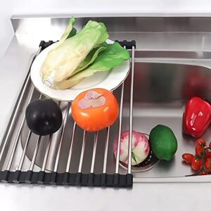 Dish Drainer,11.4x15in Roll Up Dish Drying Rack,metal over sink shelf for drying dishes and Easy to Store